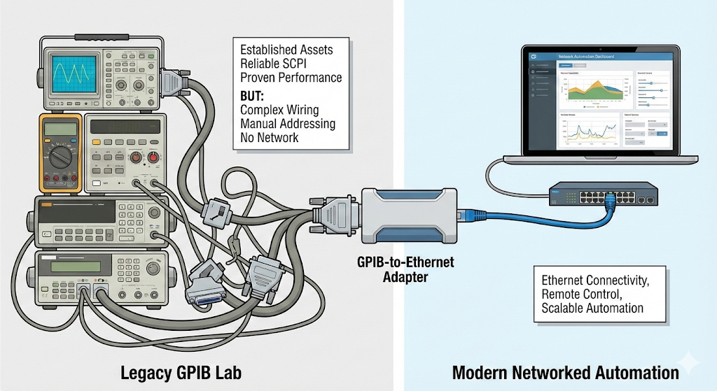 PoE Ethernet GPIB Adapter, with Prologix or VXI-11.2
