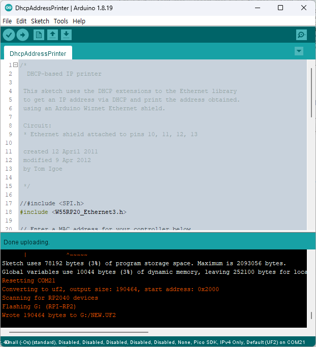 Getting Started with Arduino Ethernet3 Library on W55RP20