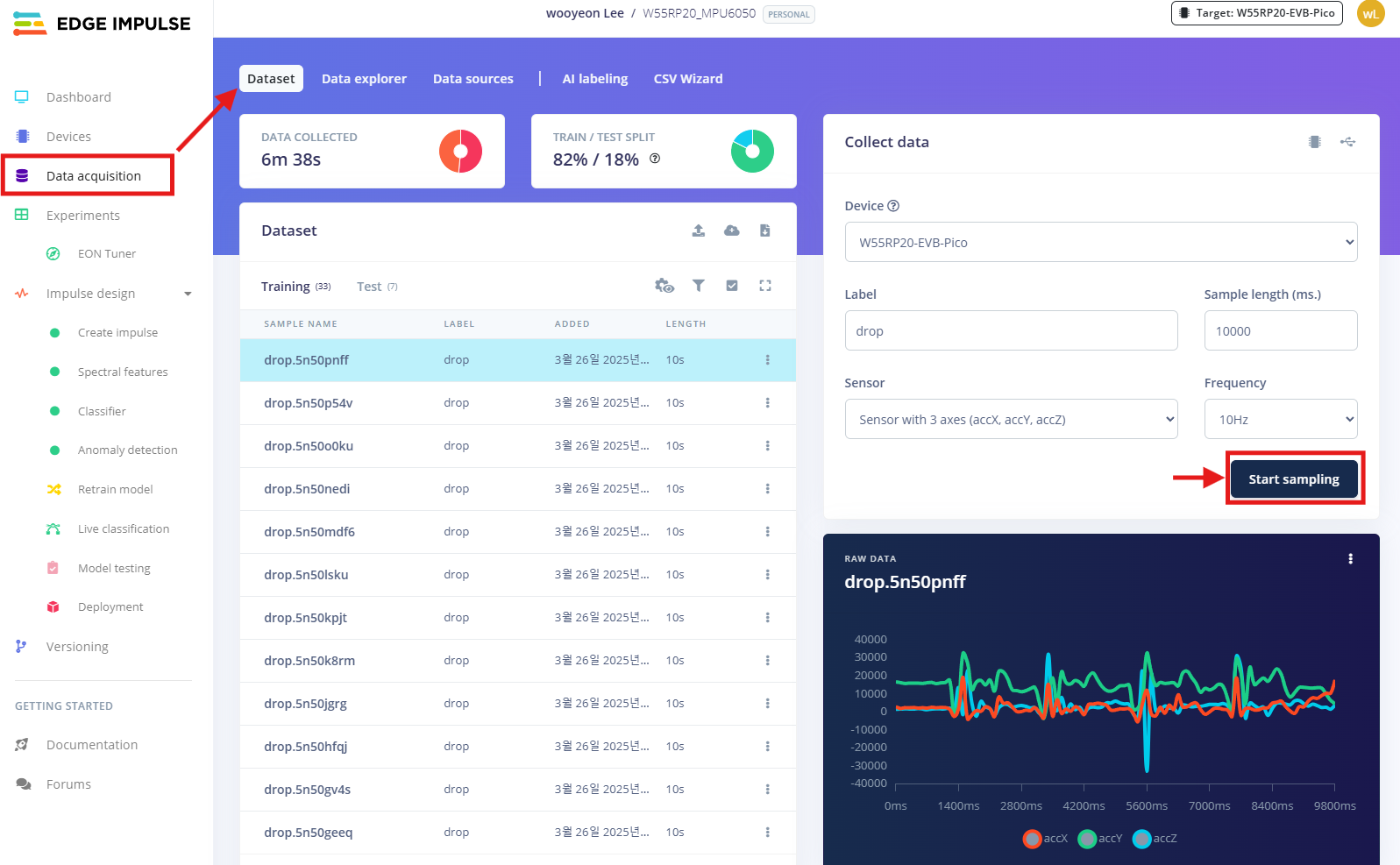 TinyML-Based Object Drop Classifier Using MPU6050 and W55RP20-EVB-Pico
