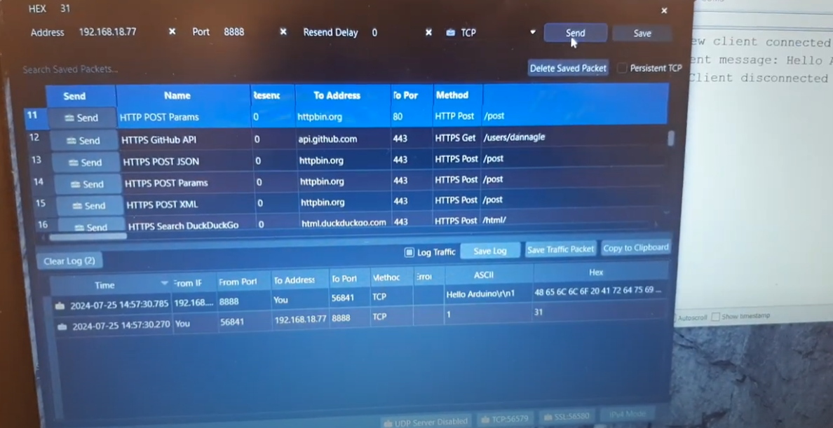 Packet sender with Arduino